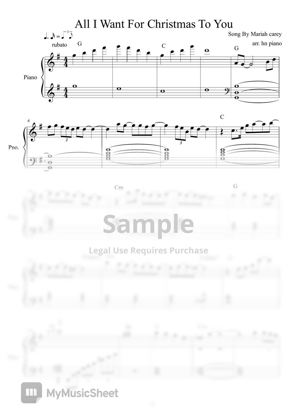 Mariah Carey - All I Want For Christmas Is You 악보 by hn piano