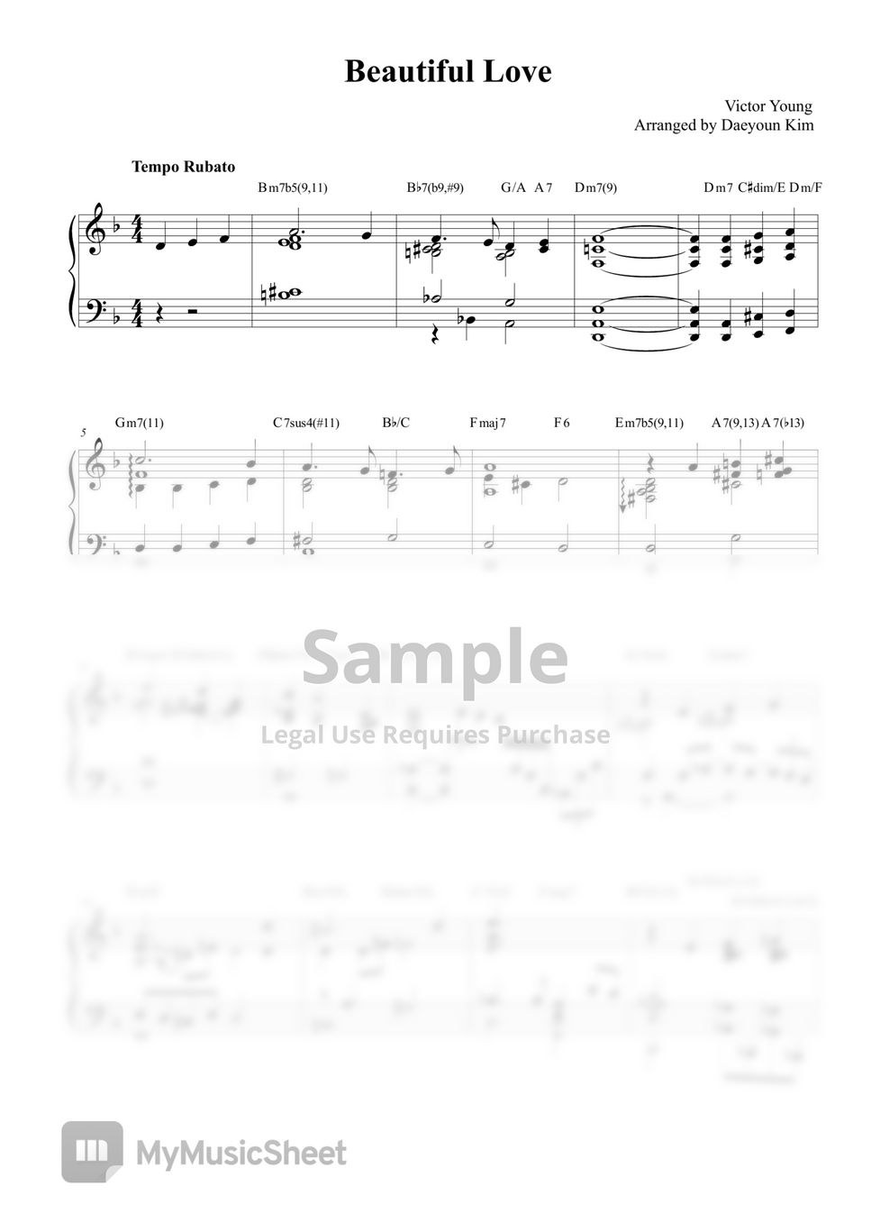 Victor Young - Beautiful Love Partition musicale by Daeyoun Kim