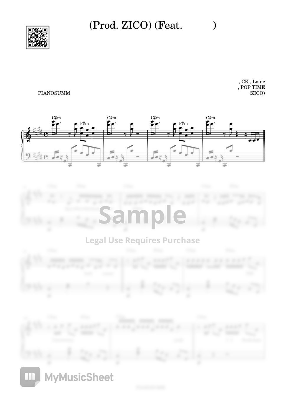 지코 (ZICO) - 새삥 (Prod. ZICO) (Feat. 호미들) (verse 1) Sheet Music by PIANOSUMM