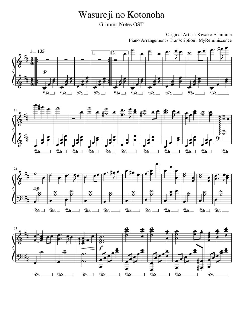 Kiwako Ashimine - Wasureji no Kotonoha Hoja by Aoryn (MyReminiscence)