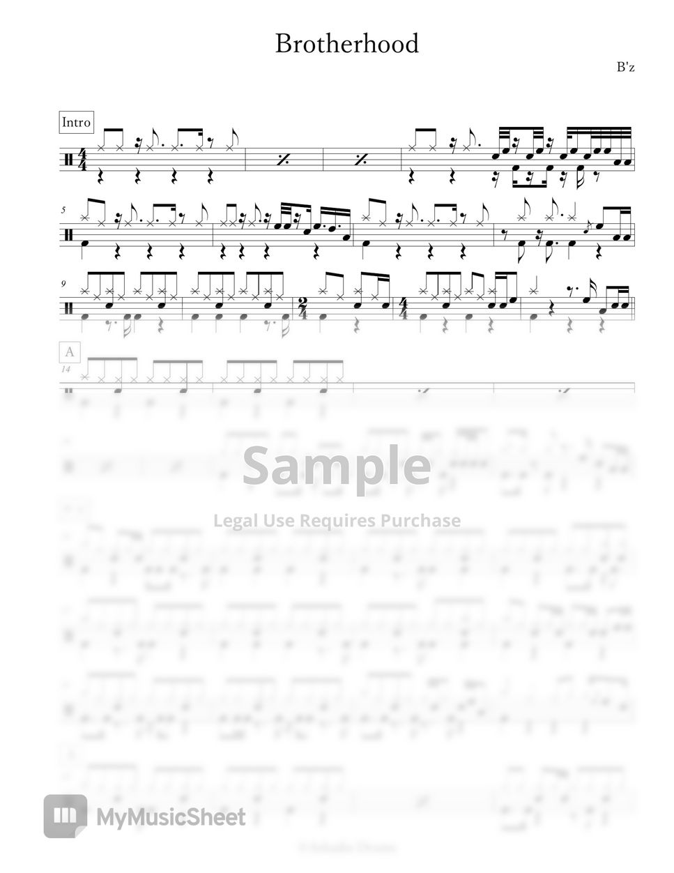 B'z - Brotherhood Sheets by Arkadia Drums
