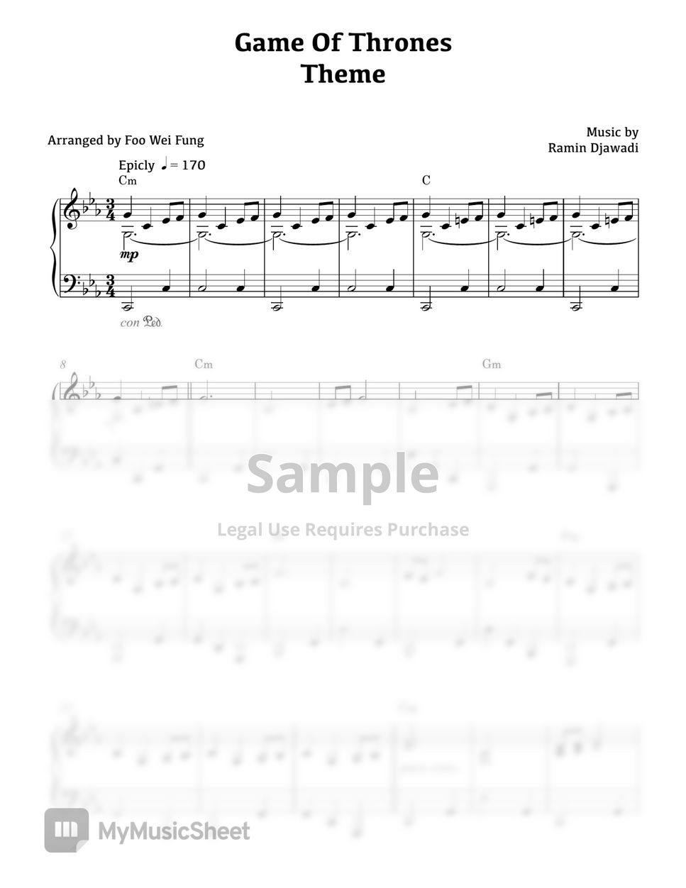 Ramin Djawadi - Game Of Thrones Theme 악보 by Foo Wei Fung