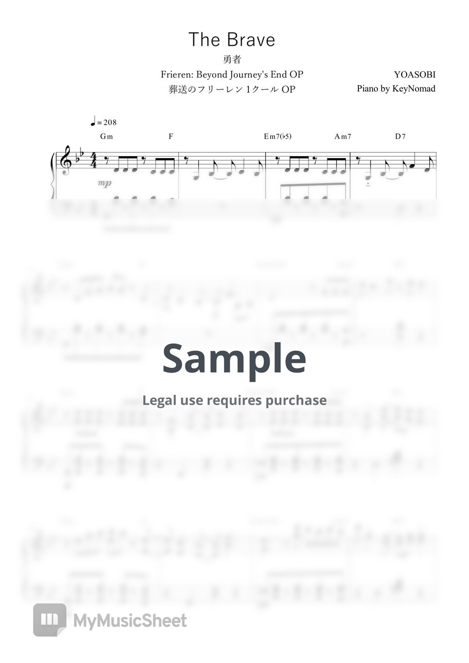 YOASOBI - The Brave (Frieren: Beyond Journey's End OP) Sheet Music by KeyNomad
