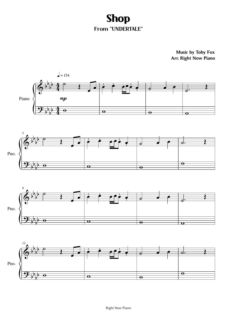 UNDERTALE - Shop Sheets by Right Now Piano