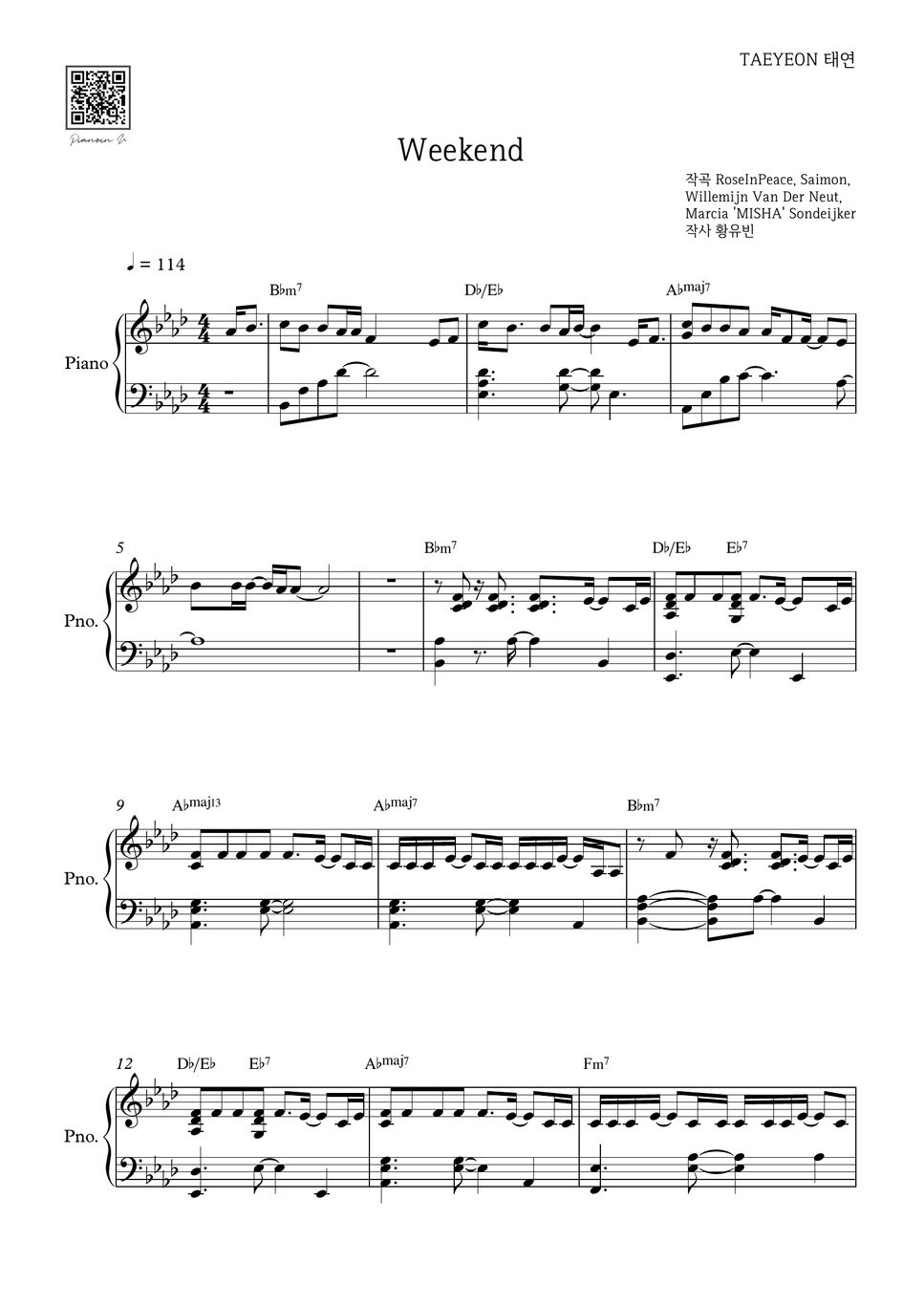 TAEYEON (태연) - Weekend Sheet by PIANOiNU