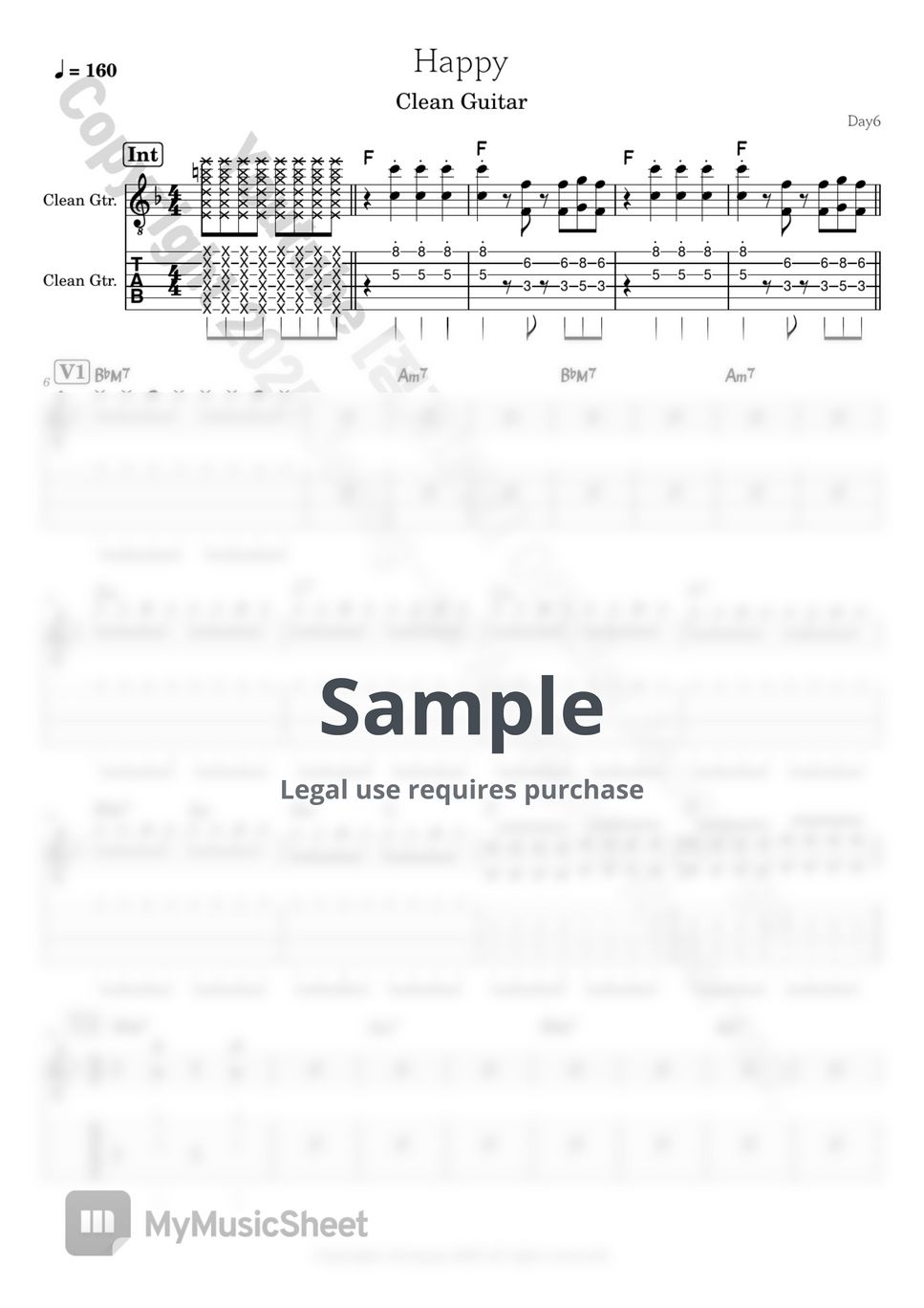 Day6 - Happy (Clean Guitar) Sheets by Youtube [정가채널] Official Jeong-ga