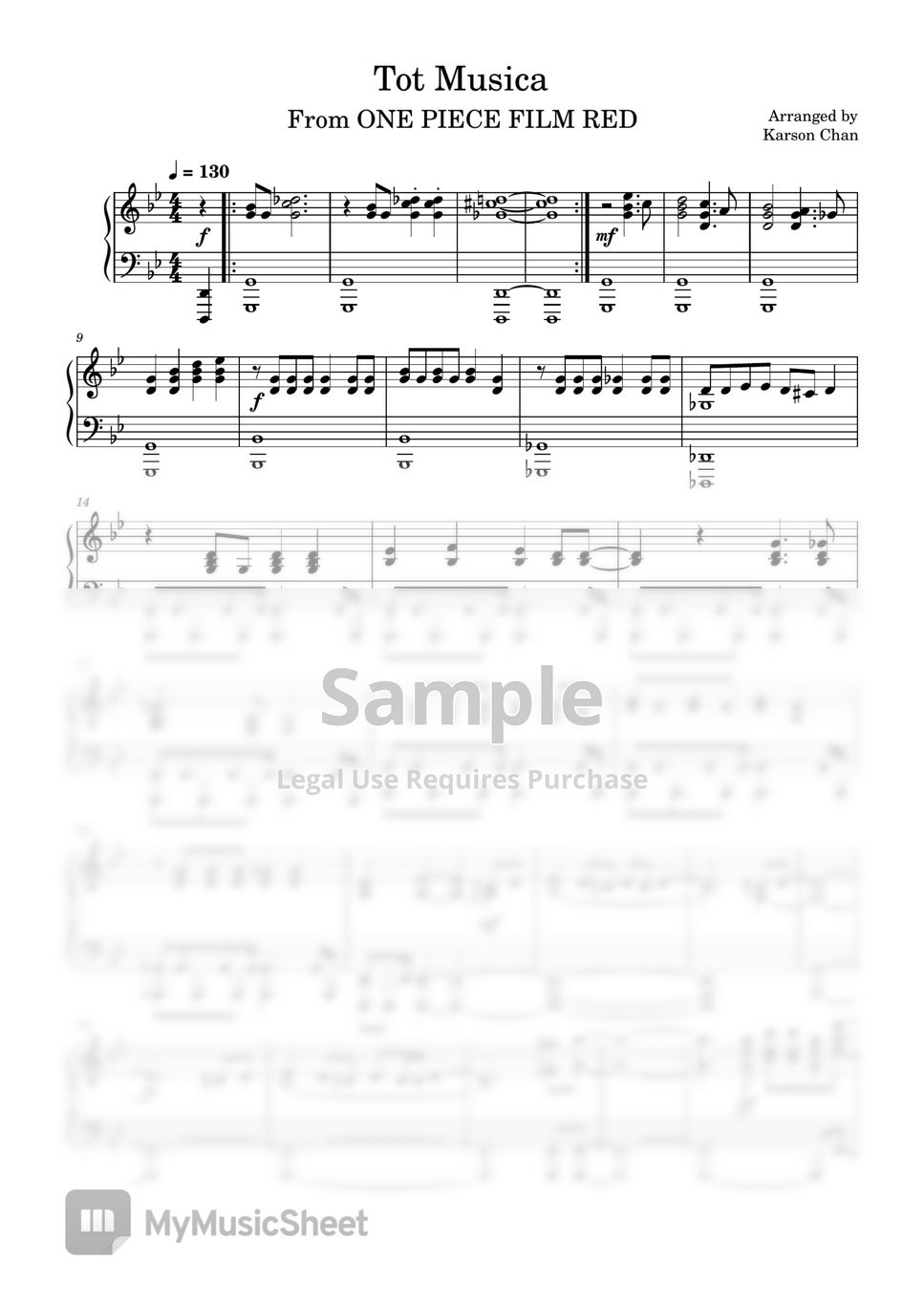 One Piece Film Red - Tot Musica (One Piece Film Red OST) 악보 by Karson Chan