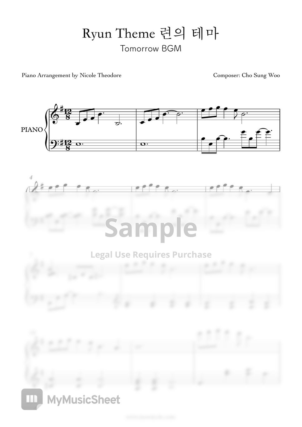 Cho Sung Woo - Ryun Theme (Tomorrow BGM) Sheet Music by Nicole Theodore