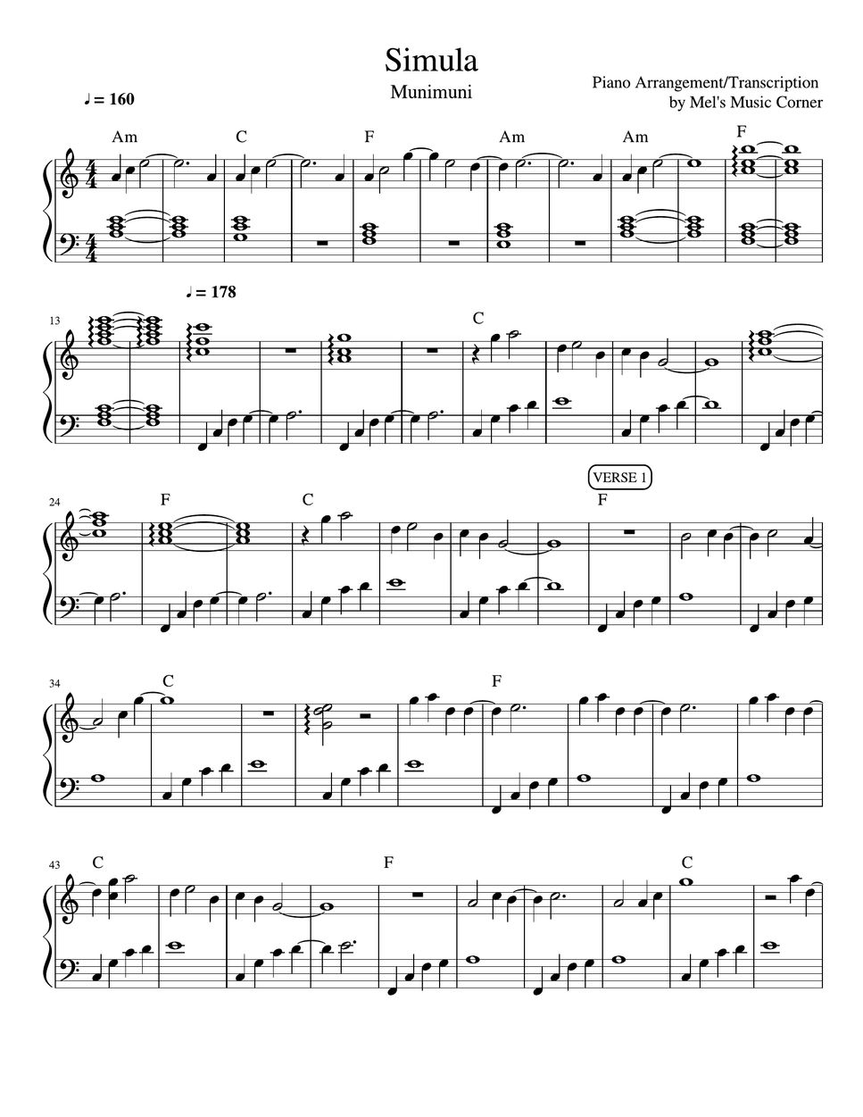 Munimuni - Simula (piano sheet music) Sheets by Mel's Music Corner