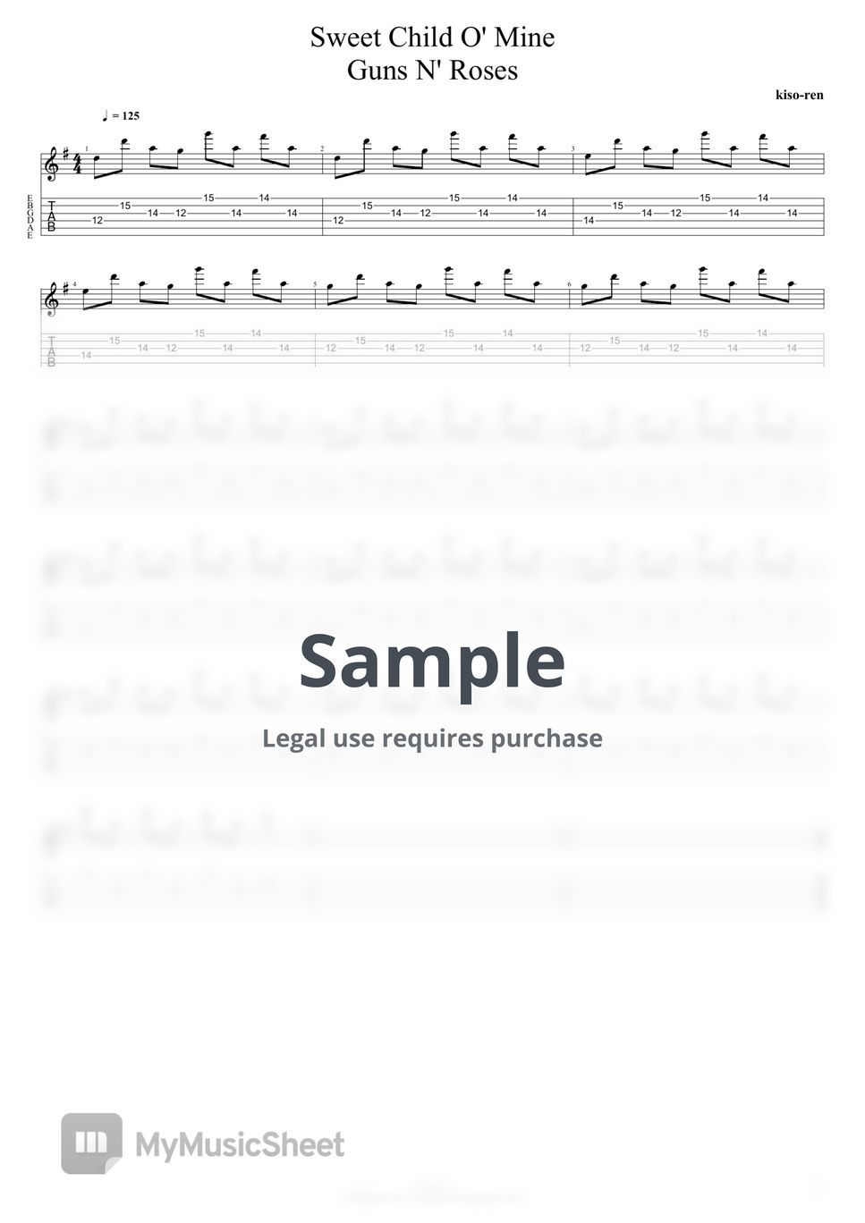 Guns N' Roses ガンズアンドローゼス - Sweet Child O' Mine Intro TAB / Guns N ...