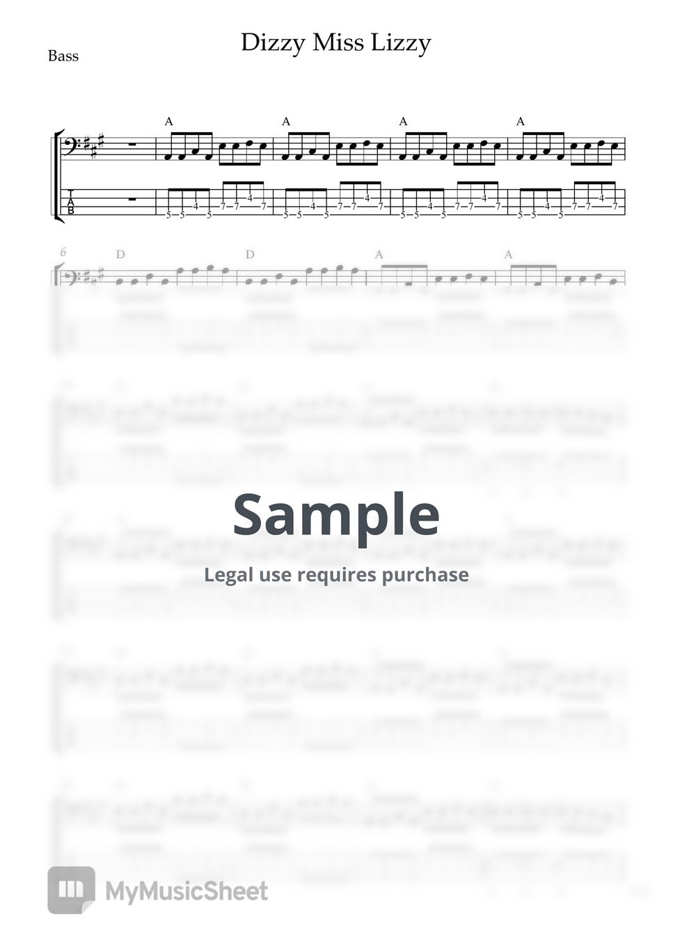 The Beatles - Dizzy Miss Lizzy (Bass) Tab + 1staff by Ryohei Kanayama