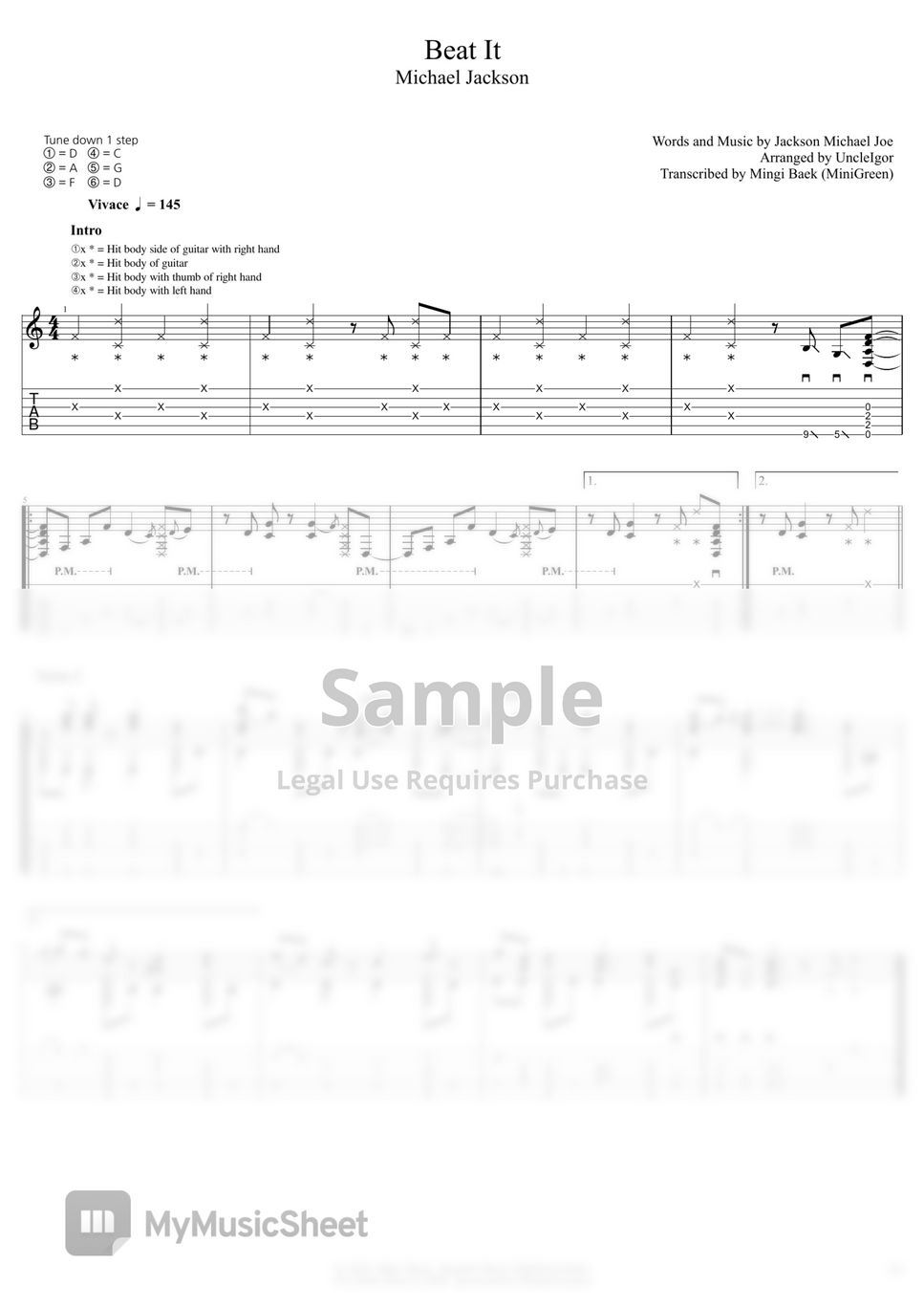 Jackson Michael Joe - Beat it Partition musicale by UncleIgor