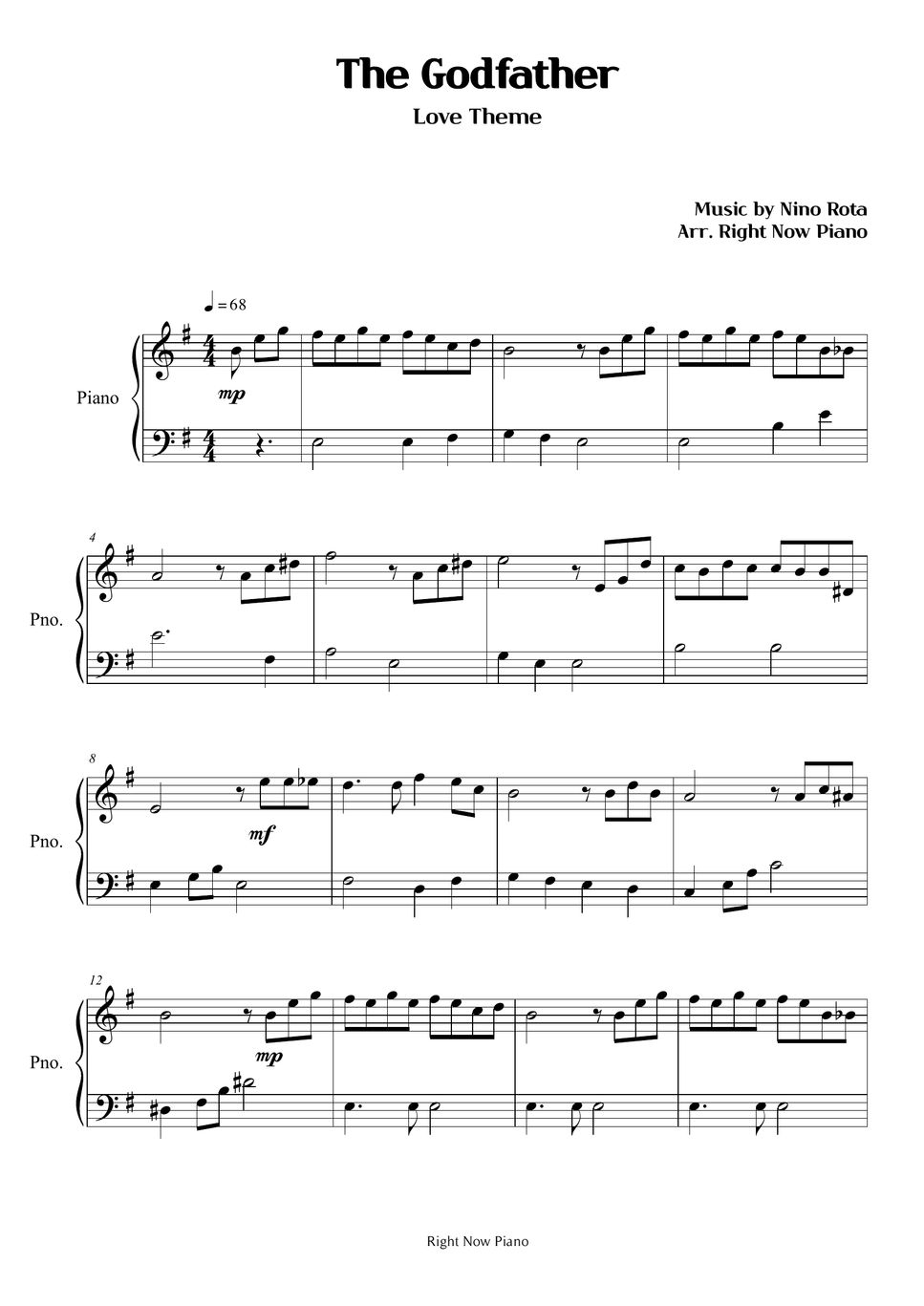 The Godfather - Love Theme Sheet by Right Now Piano