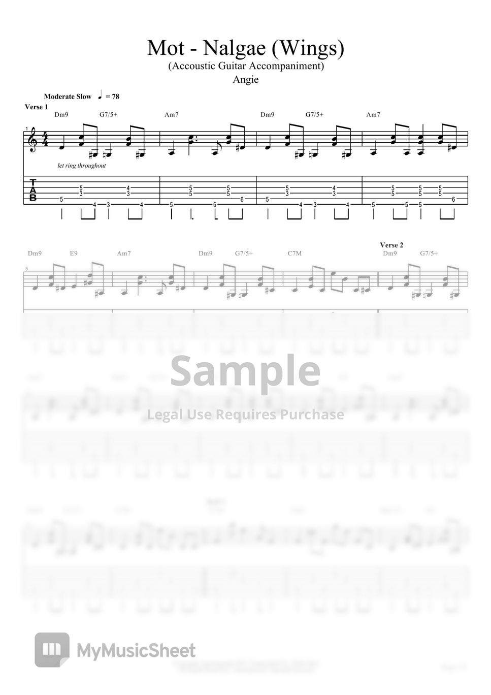 못 날개 Angie 커버 Guitar Sheets By Taehyun Taylor Lee