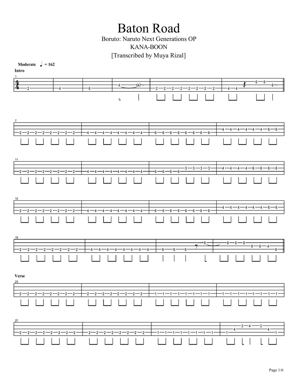 KANA-BOON - Baton Road (Bass TAB) Sheets by Muya