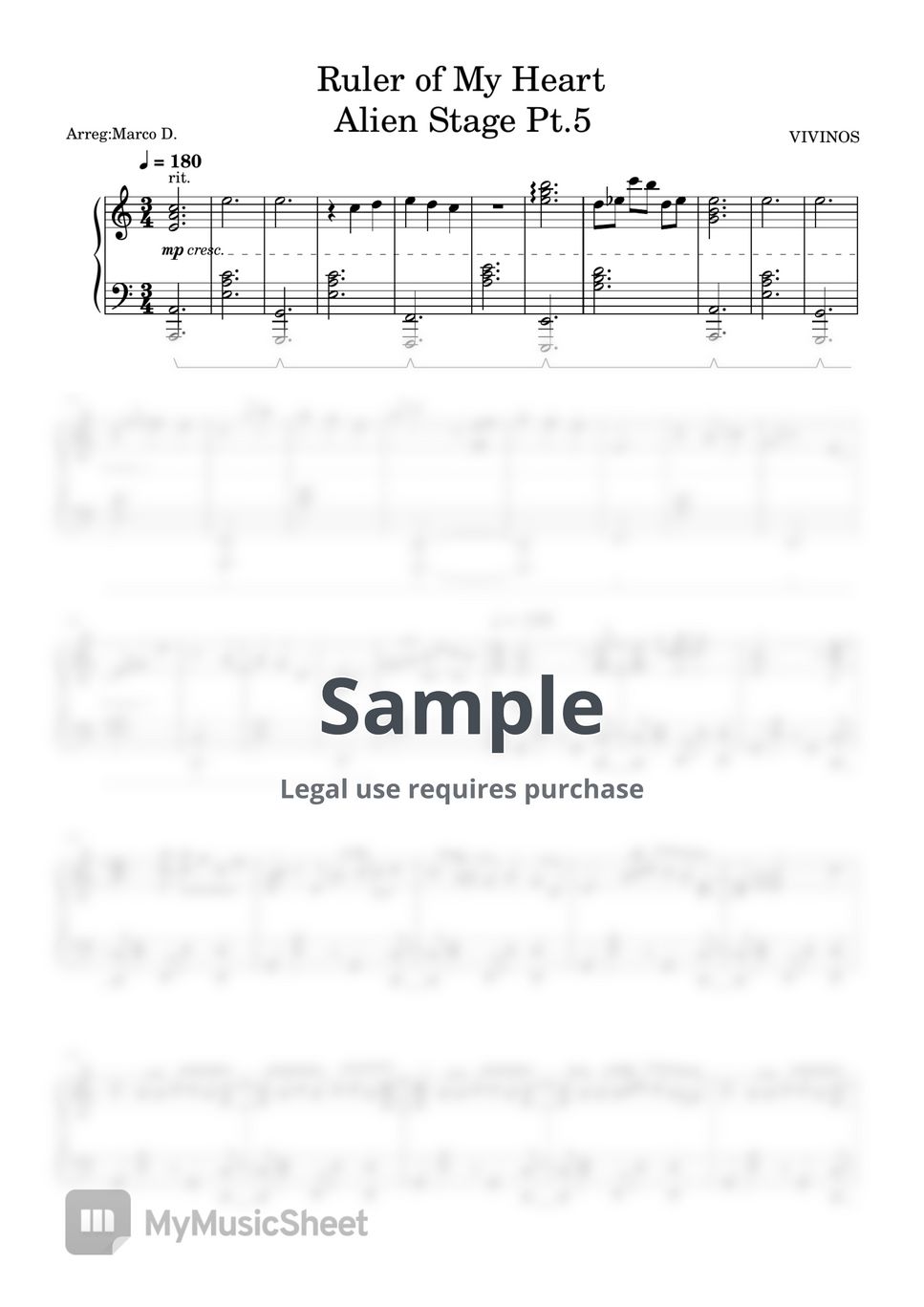 VIVINOS - Ruler of My Heart โน้ตเพลง by Marco D.