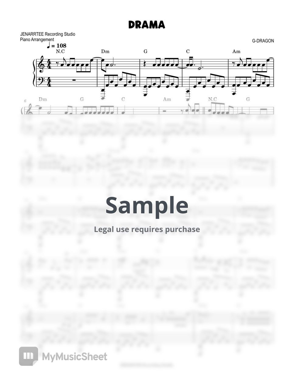 G-DRAGON - DRAMA Sheet Music by JENARRTEE Recording Studio