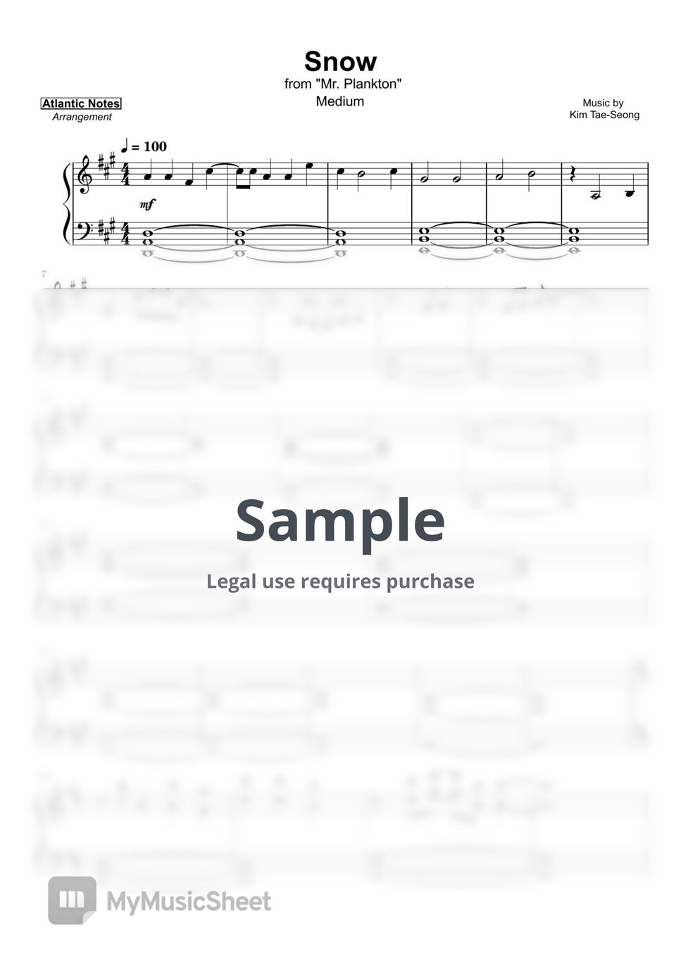 Choe Jeong In - Snow (Mr. Plankton) Sheet Music by Atlantic Notes