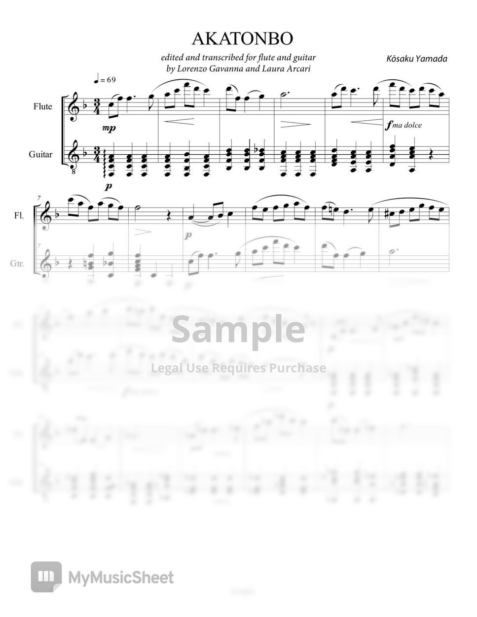 Kōsaku Yamada - Akatonbo (Red Dragonfly) - 赤とんぼ for Flute and Guitar 악보 ...