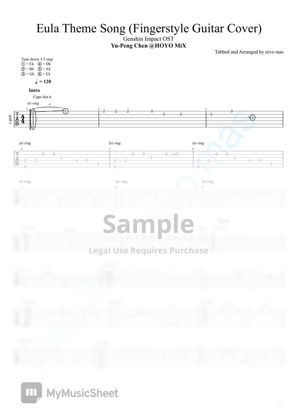 Yu-Peng Chen - Eula Theme Song (Genshin Impact) Sheet Music by revo mas