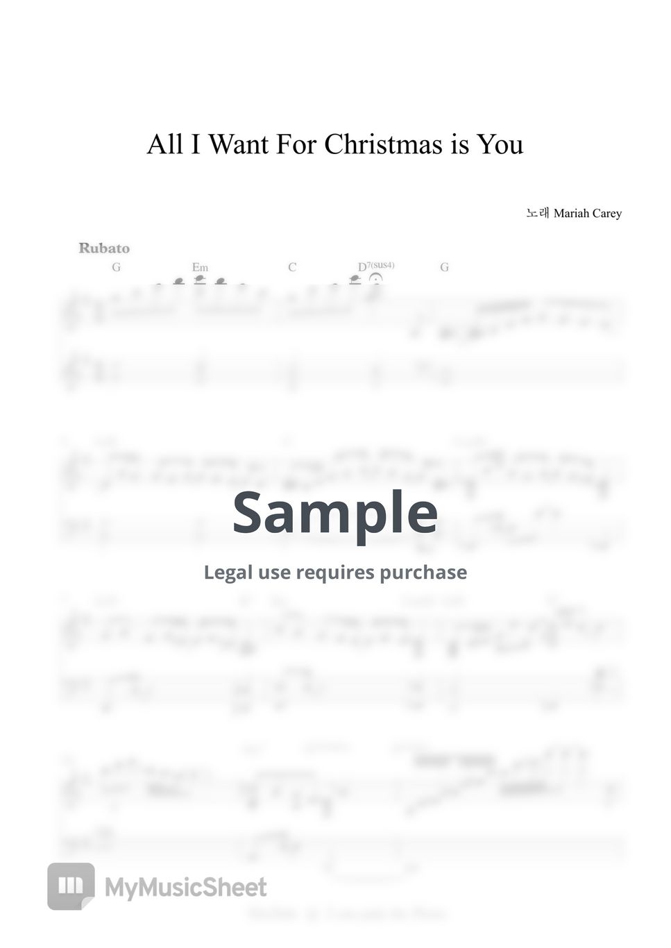 Mariah Carey (머라이어 캐리) - All I Want For Christmas Is You Sheet Music by ...