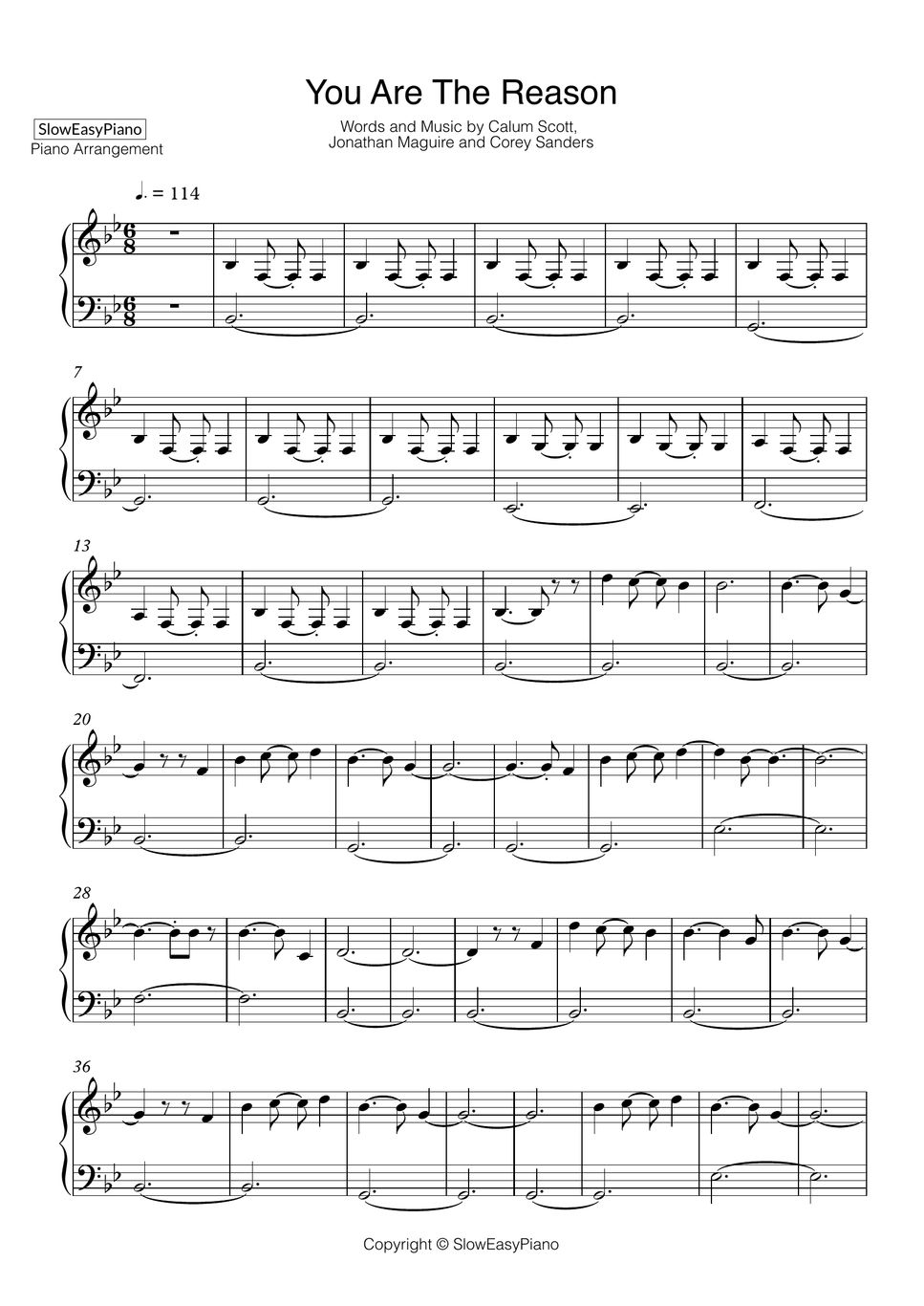 Calum Scott - You Are The Reason [Easy + Midi] Partitura by SlowEasyPiano