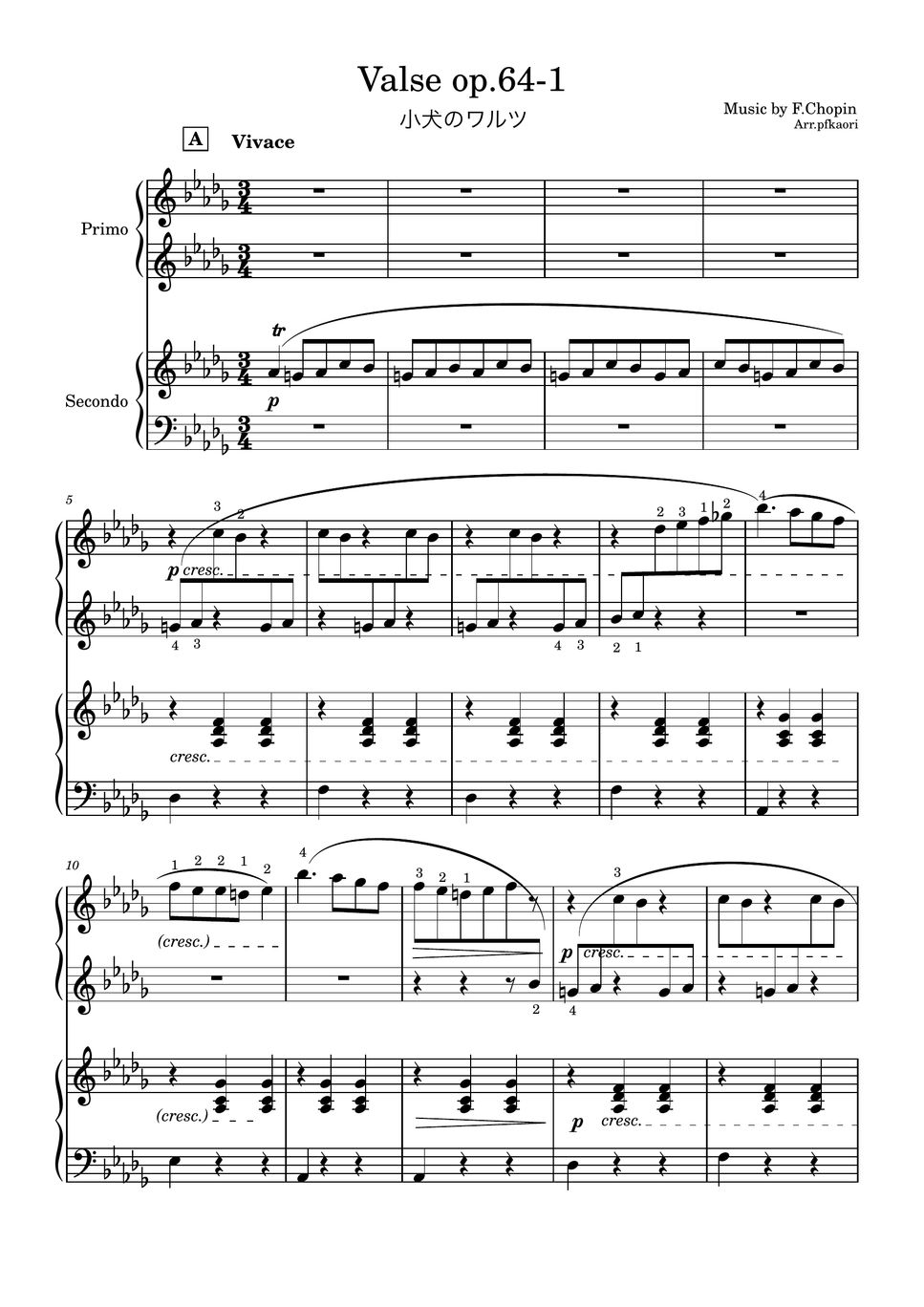 F.Chopin - Valse op.64-1 (Des・Piano 4hands / teacher & student) Sheets ...