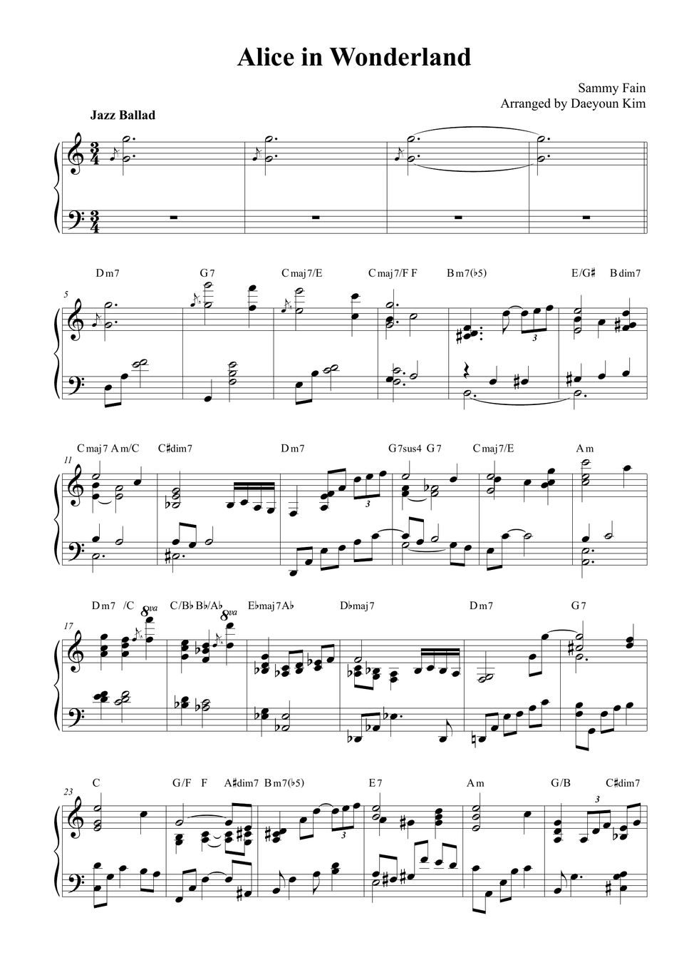 Sammy Fain - Alice in Wonderland Sheets by Daeyoun Kim