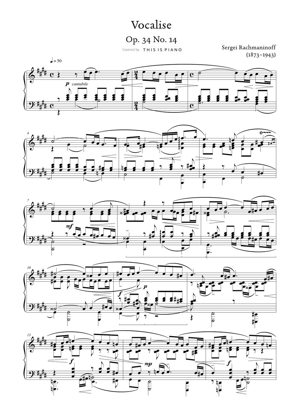S. Rachmaninoff - Vocalise 楽譜 by THIS IS PIANO