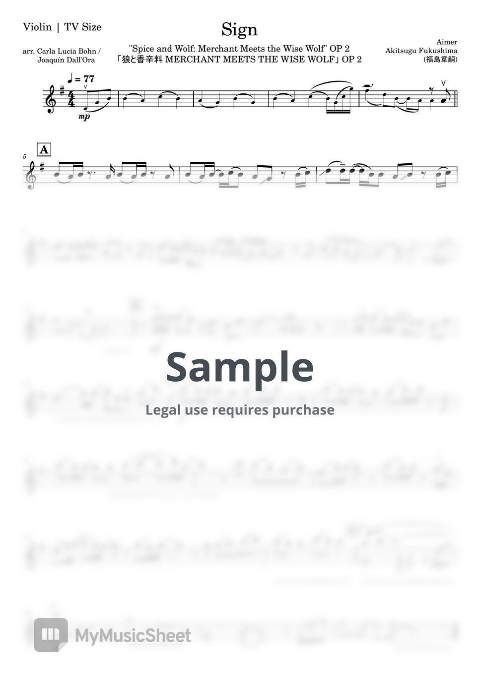 Aimer - Sign | "Spice and Wolf: Merchant Meets the Wise Wolf" OP 2 Sheets by co-neko