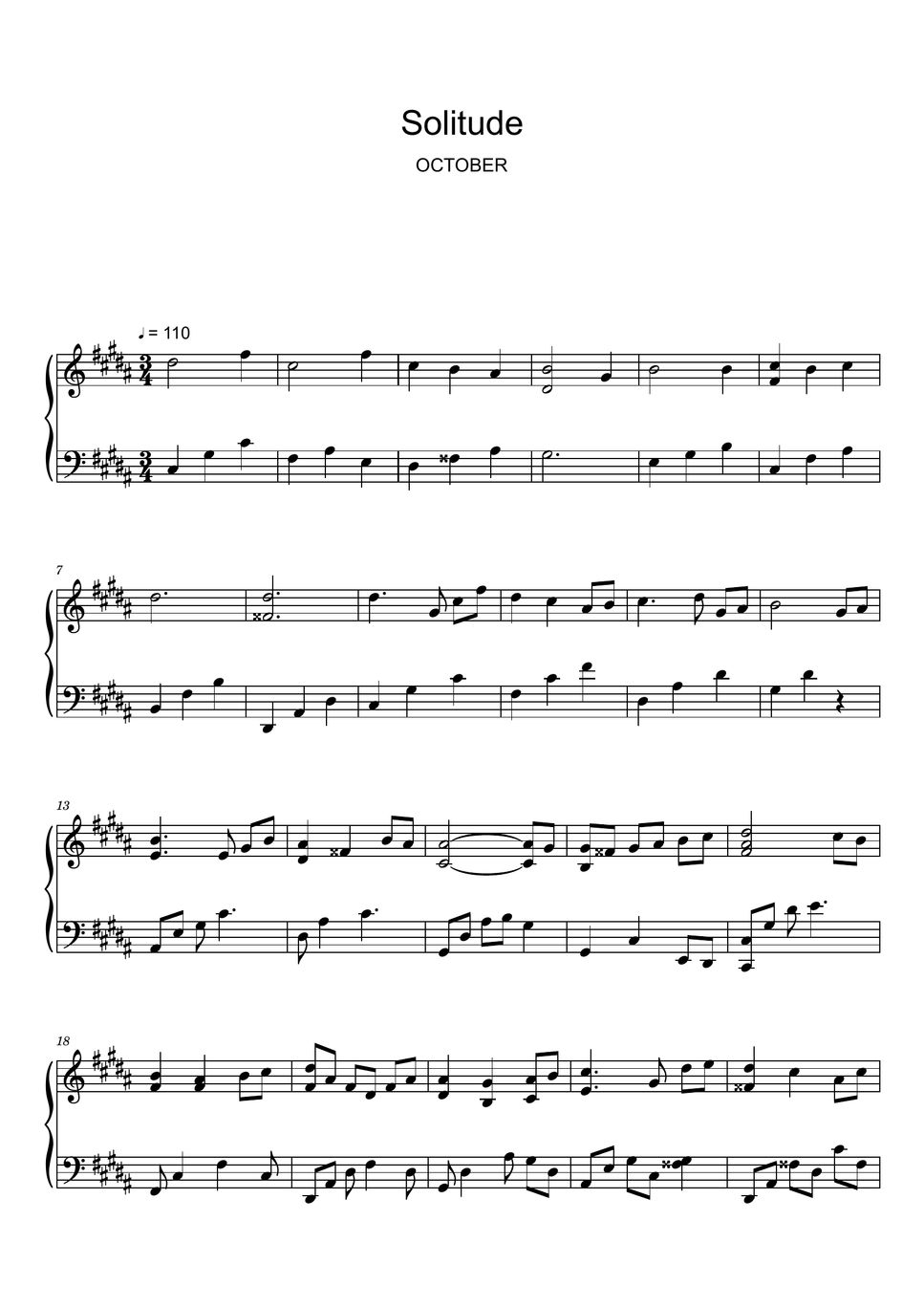 악토버 (OCTOBER) - Solitude (Sheet Music, MIDI,) Sheets by Roxette