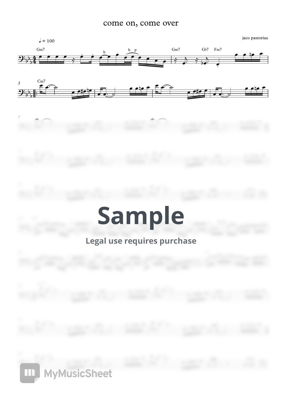 jaco pastorius - come on come over Sheet Music by bassc