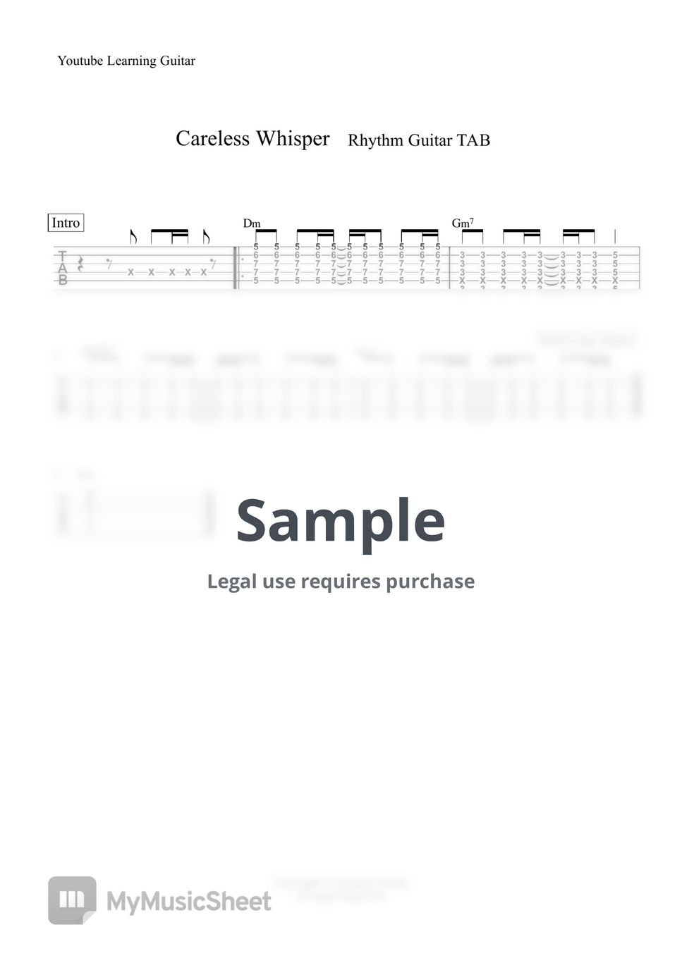 George Michael - Careless whisper (Rhythm TAB) 악보 by Learning Guitar