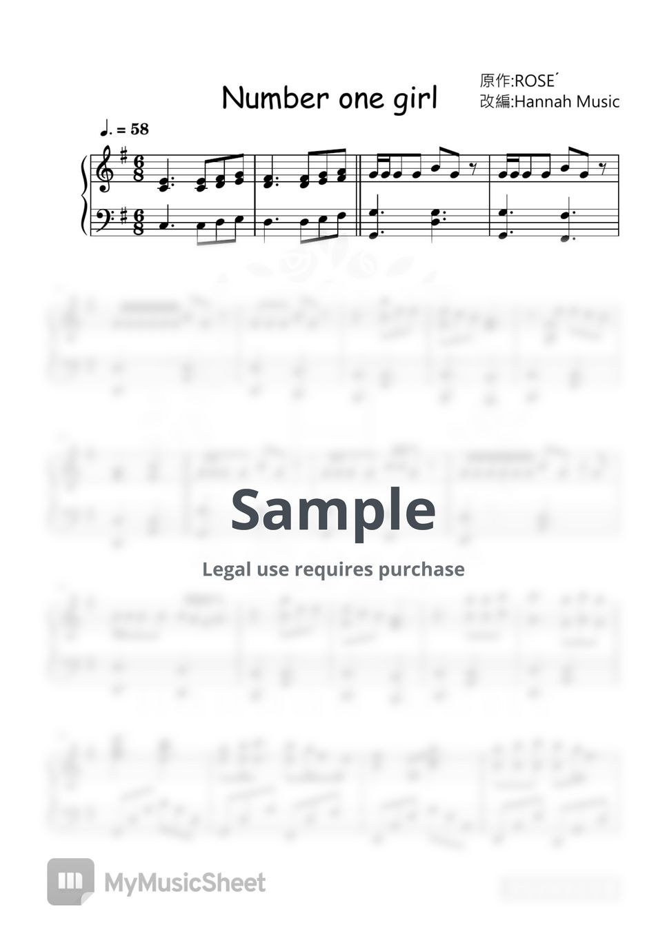 Rosé - Number One Girl (高級版) Sheets by Hannah Music