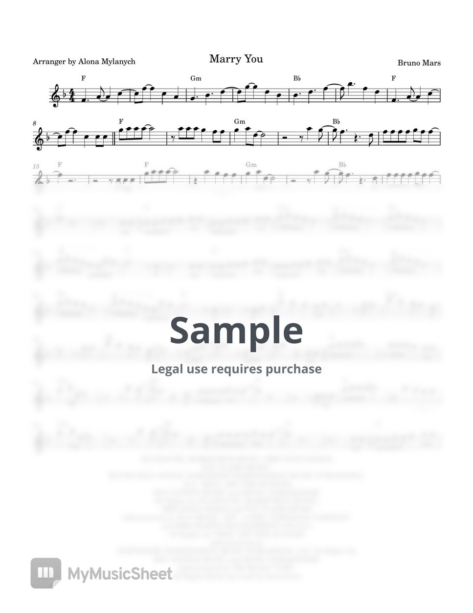 Bruno Mars - Marry You 악보 by Alona Mylanych
