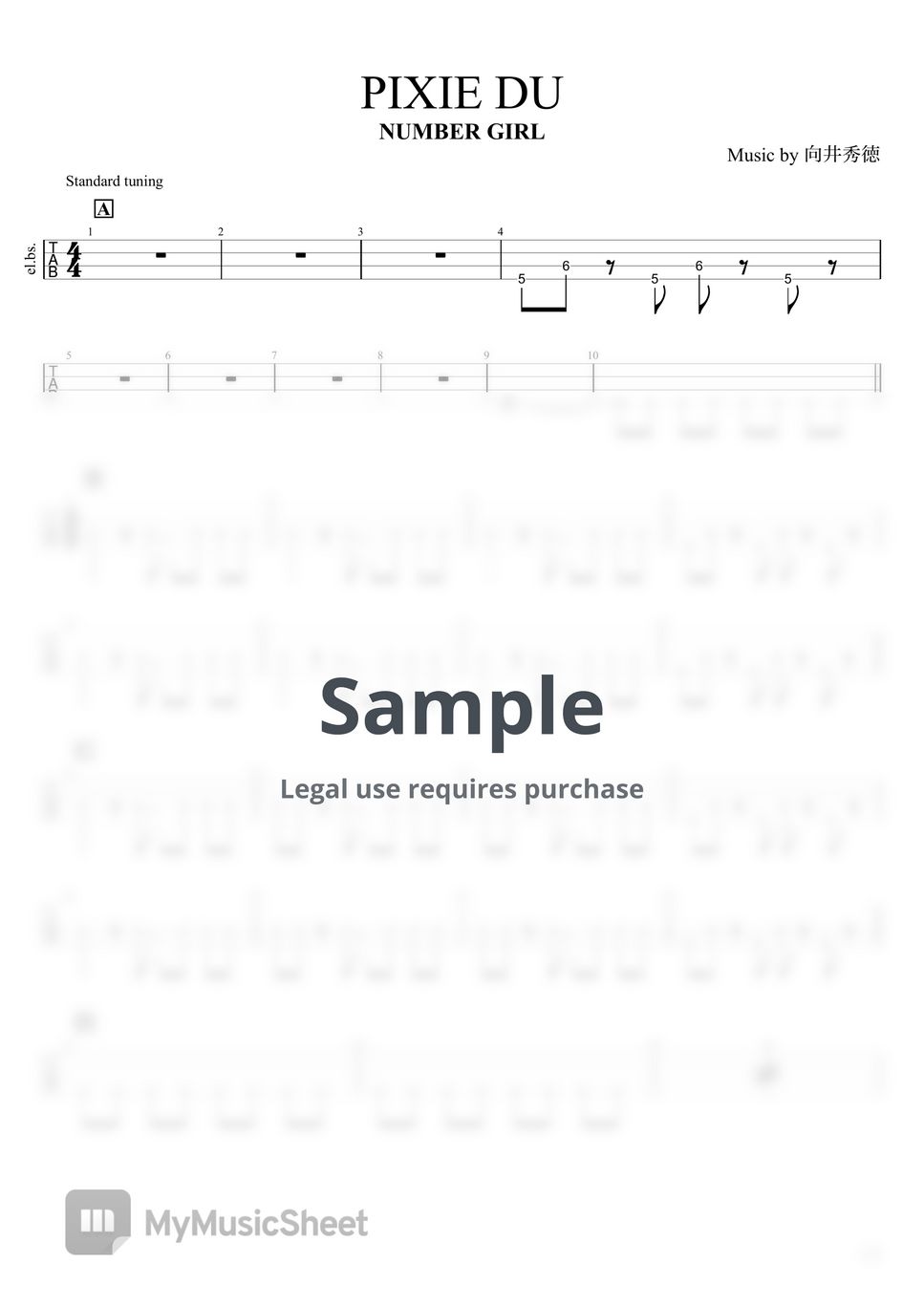 NUMBER GIRL - PIXIE DU (BASS TAB) Sheet Music by tabスコア