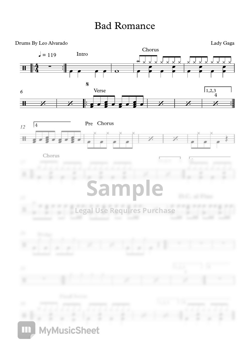 Laddy Gaga - Bad Romance (Leonardo Alvarado) Sheet Music by Leonardo ...