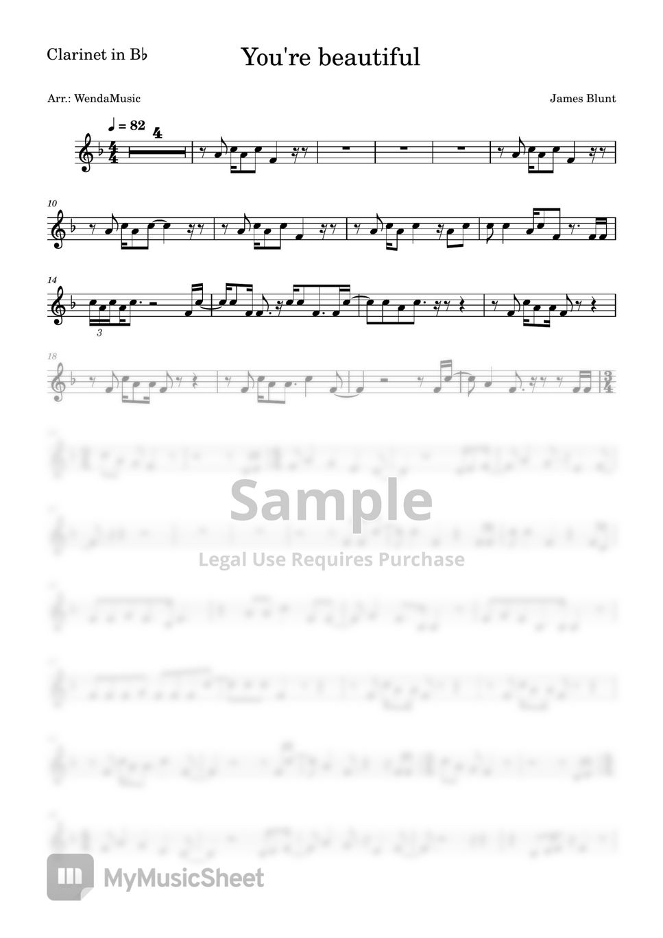 James Blunt - You're Beautiful (Clarinet in Bb) Sheet Music PDF | WendaMusic | mymusic5