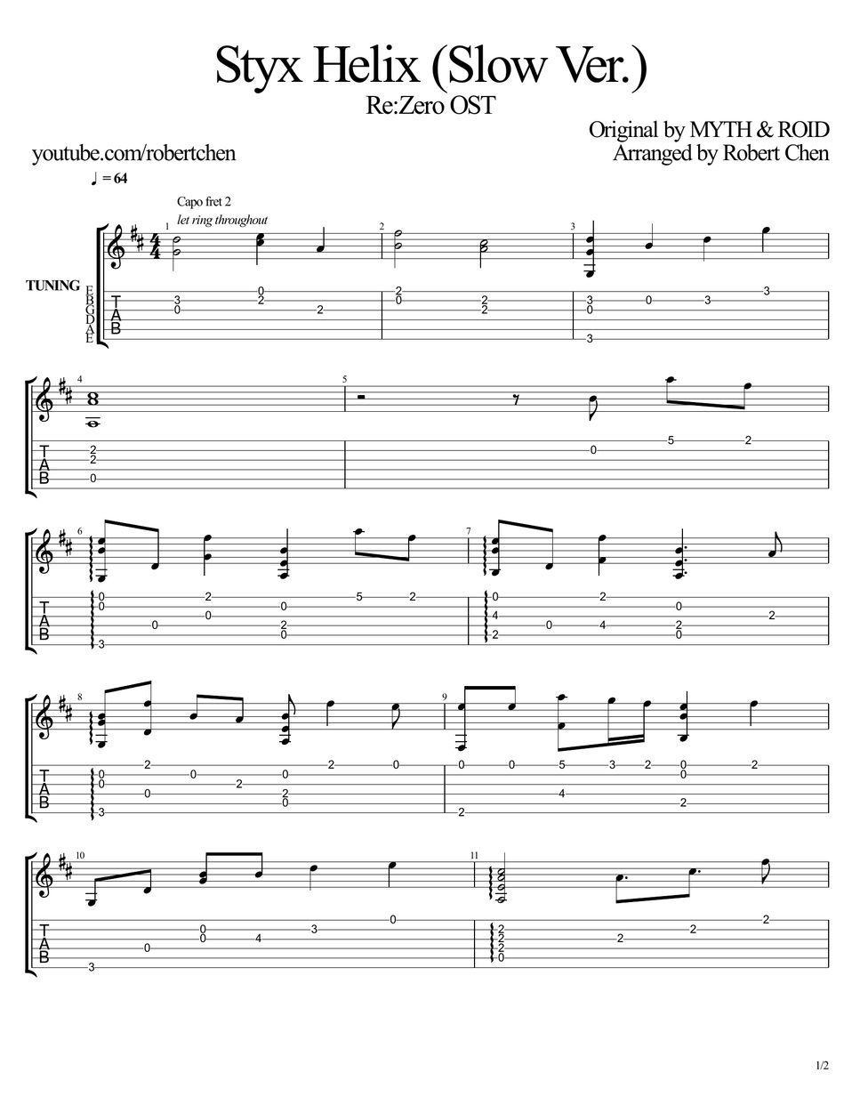 MYTH & ROID - Re:Zero OST - "Styx Helix" (Slow Version) Sheet by Robert ...