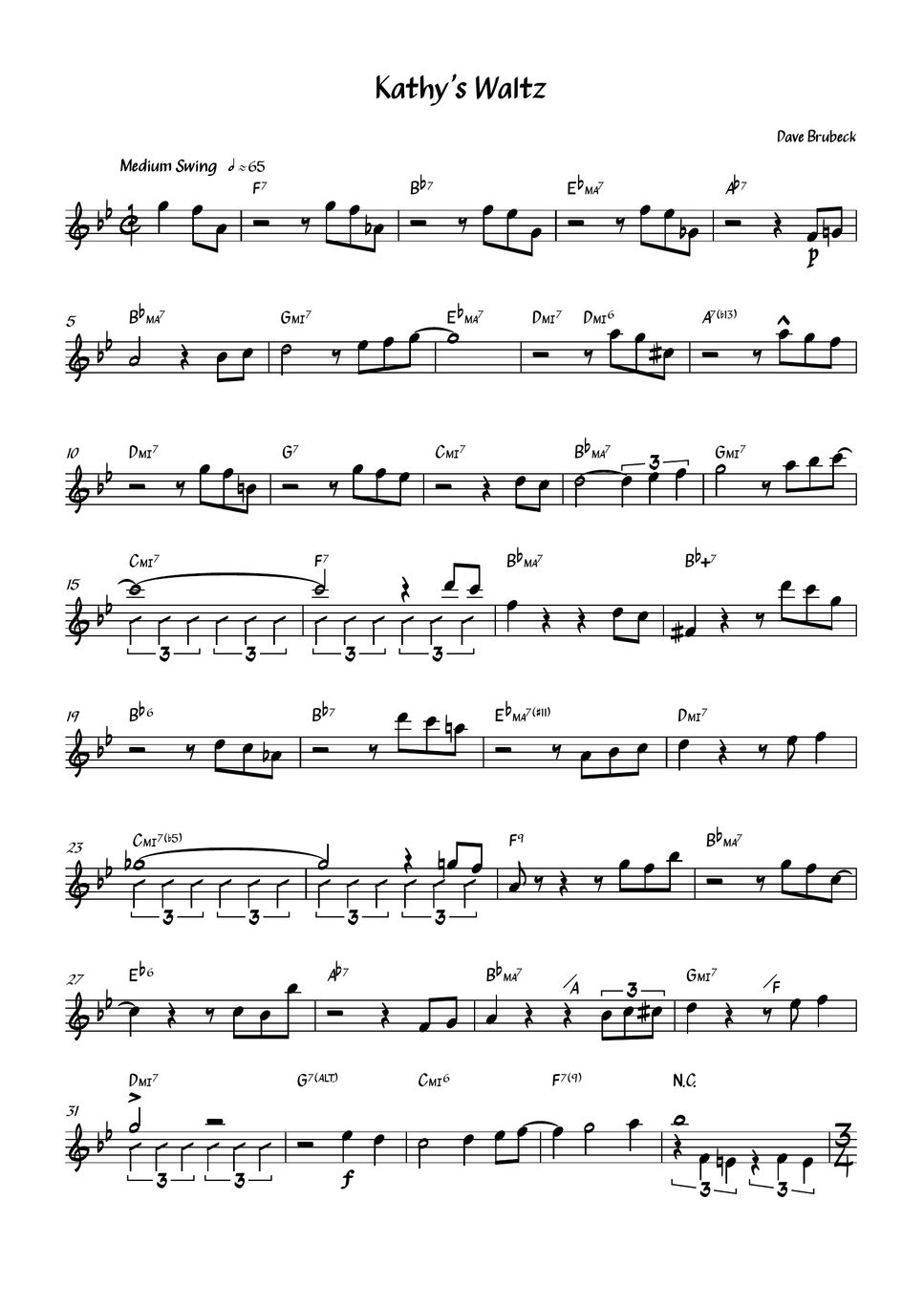 Dave Brubeck - Kathy's Waltz Partition musicale by Soojin Andrew