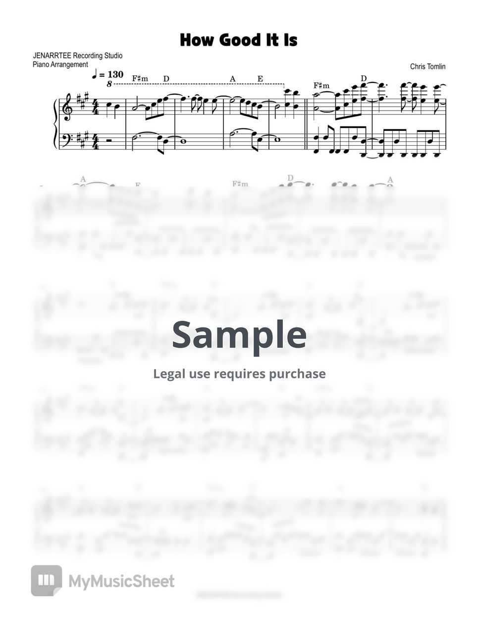 Chris Tomlin - How Good It Is Sheet Music by JENARRTEE Recording Studio