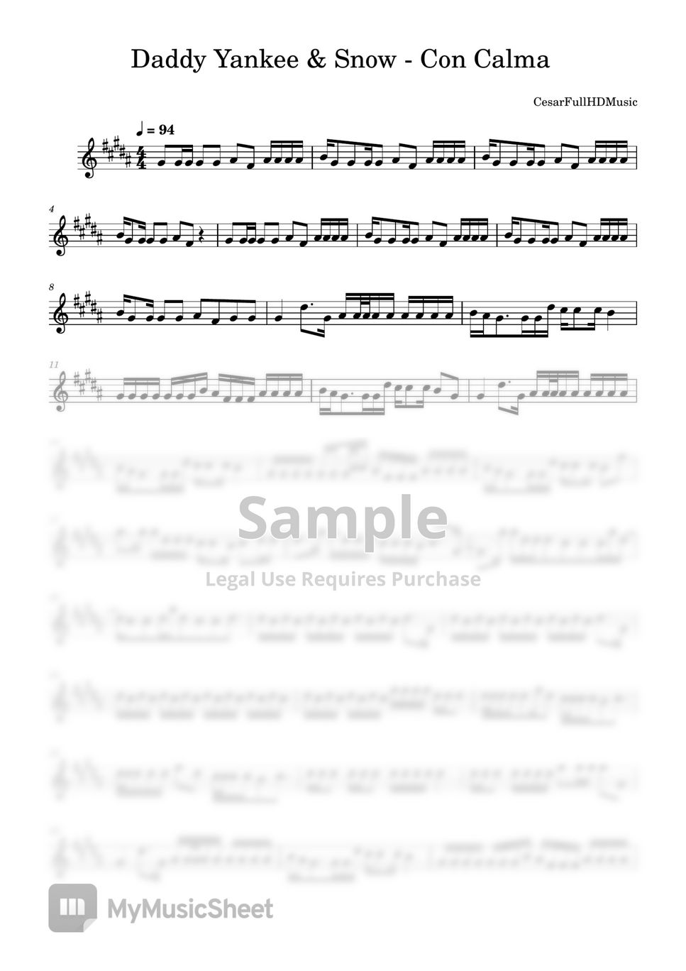 Daddy Yankee & Snow - Con Calma Sheets