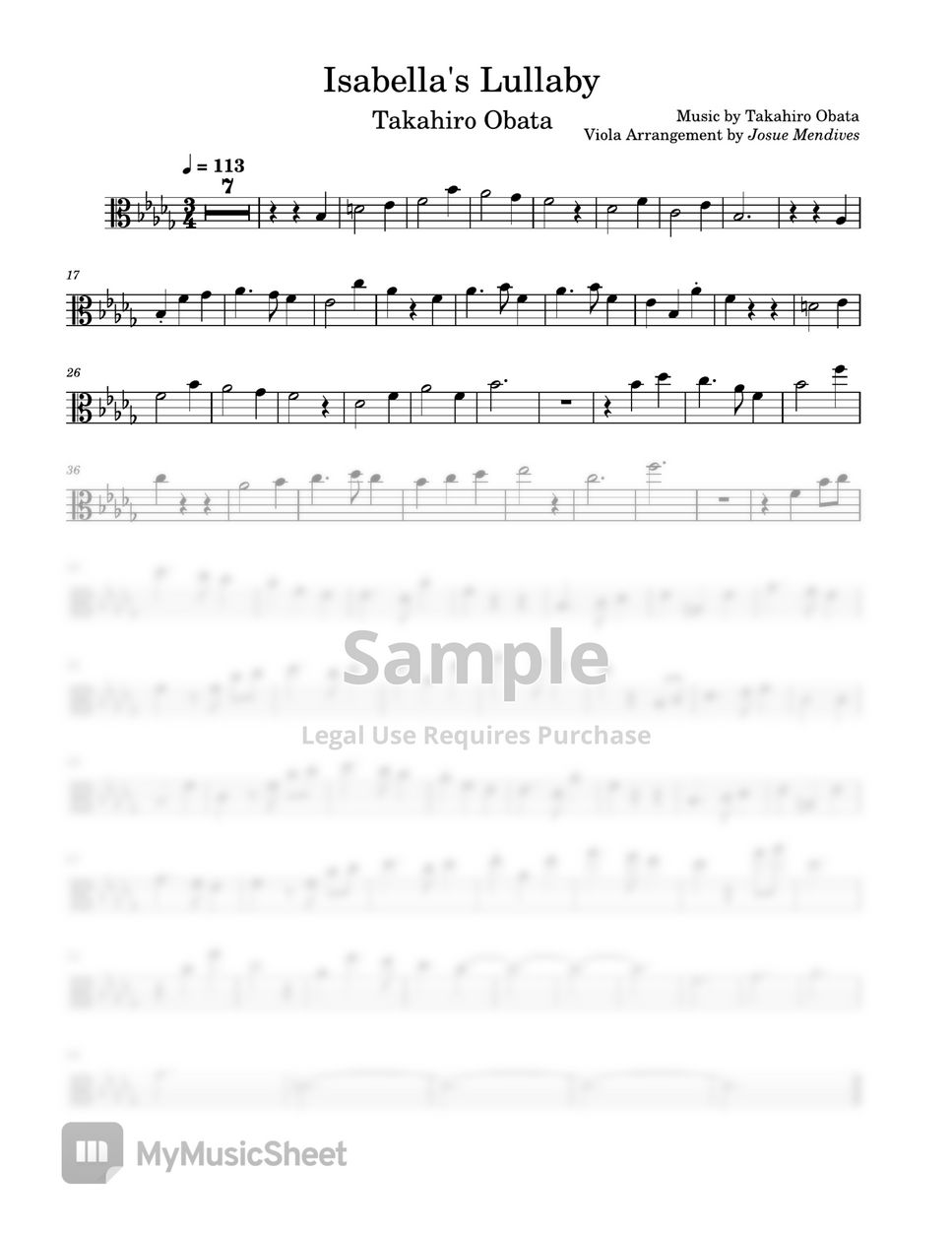 Takahiro Obata - Isabella's Lullaby Sheets by Josue Mendives