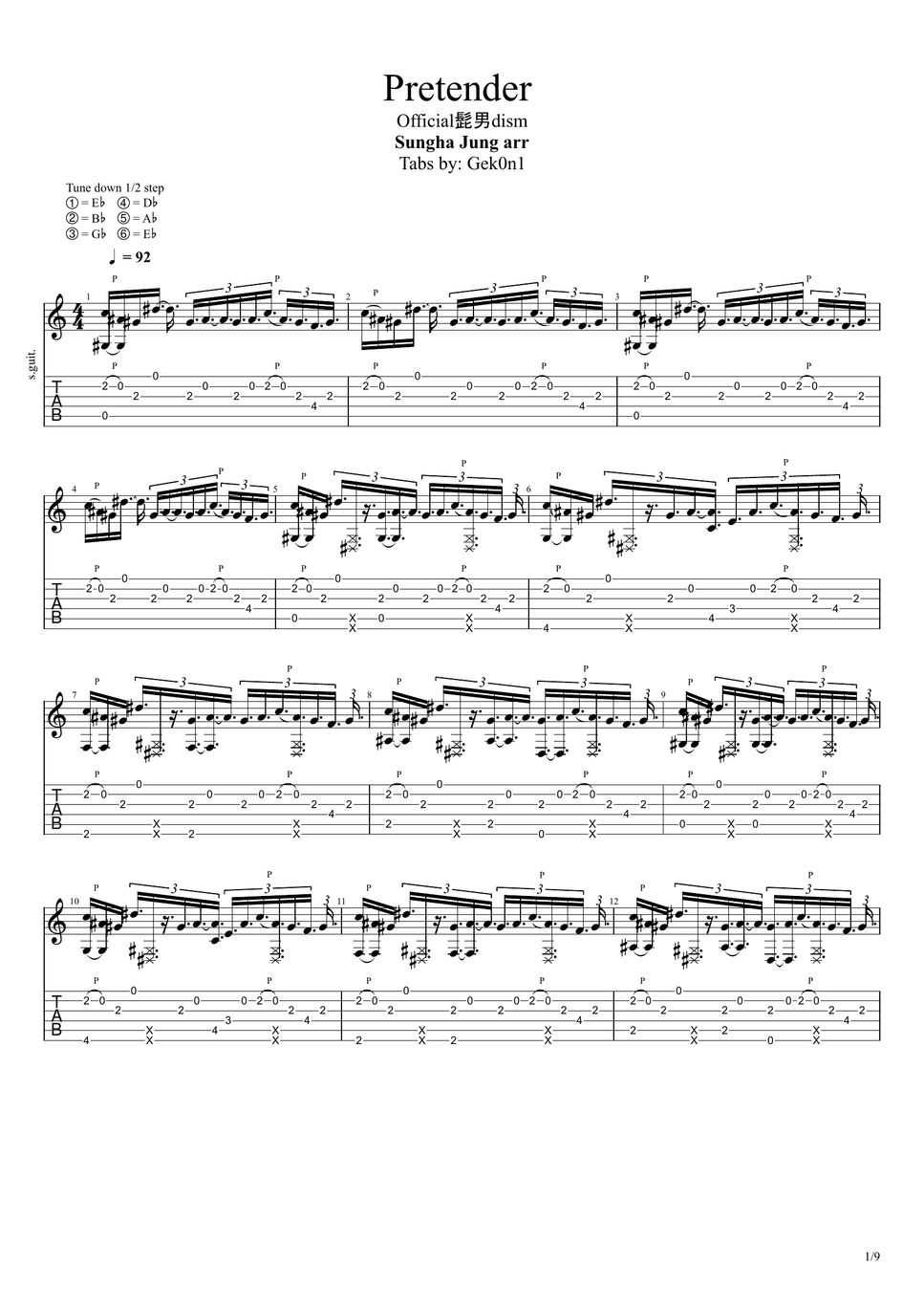 Official髭男dism - Pretender (Sungha Jung's arr) Tabs by gek0n1) Sheets by Sungha Jung