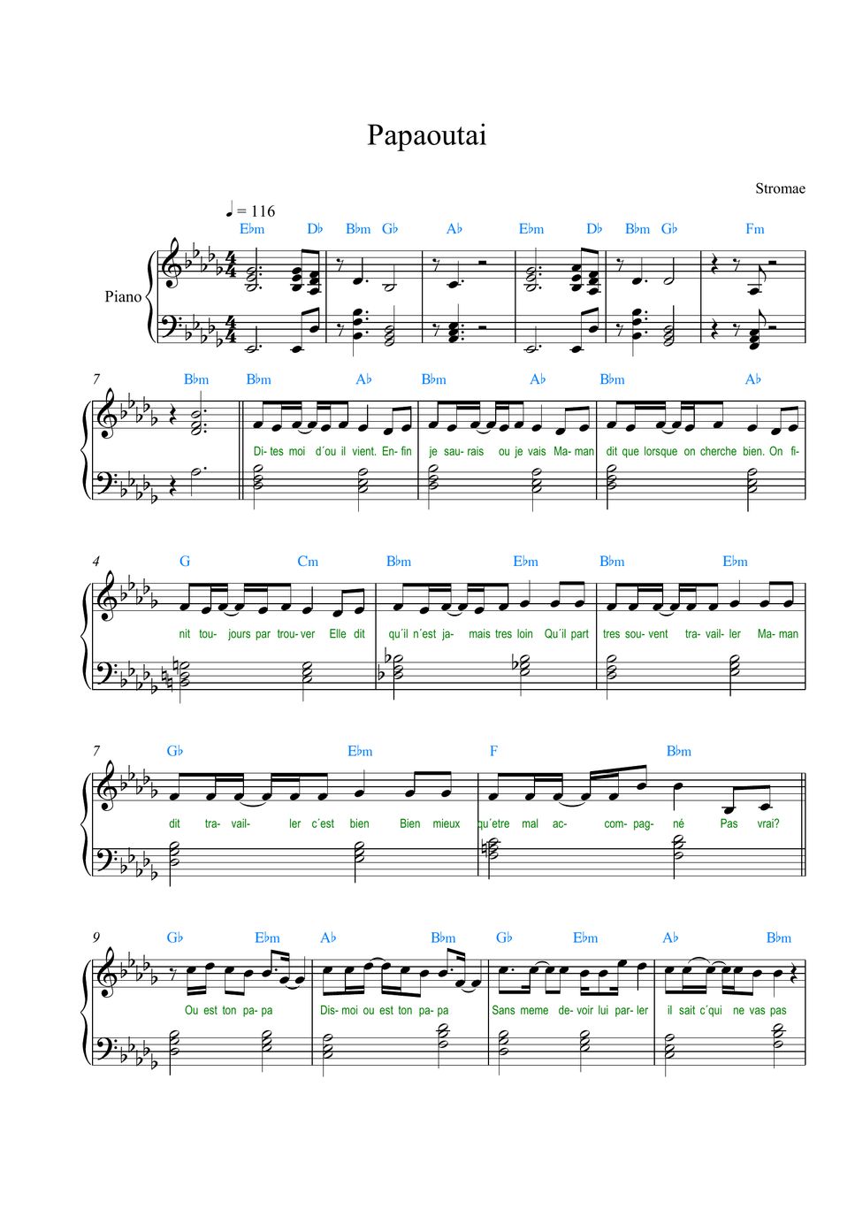 Stromae - Papaoutai (With lyrics and chords) Sheet Music by Rita B