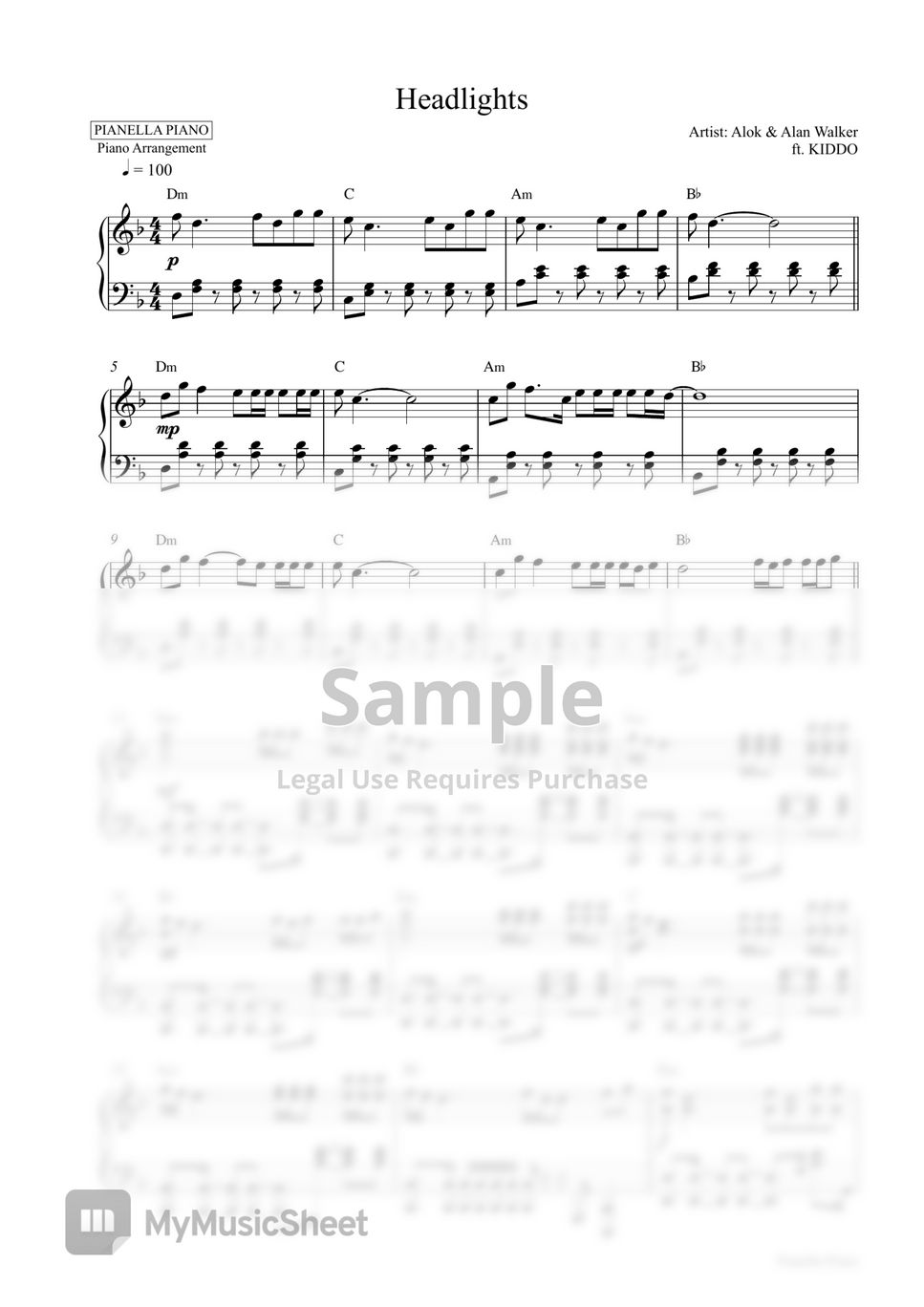 Alok & Alan Walker ft. KIDDO - Headlights (Piano Sheet) แผ่น by ...
