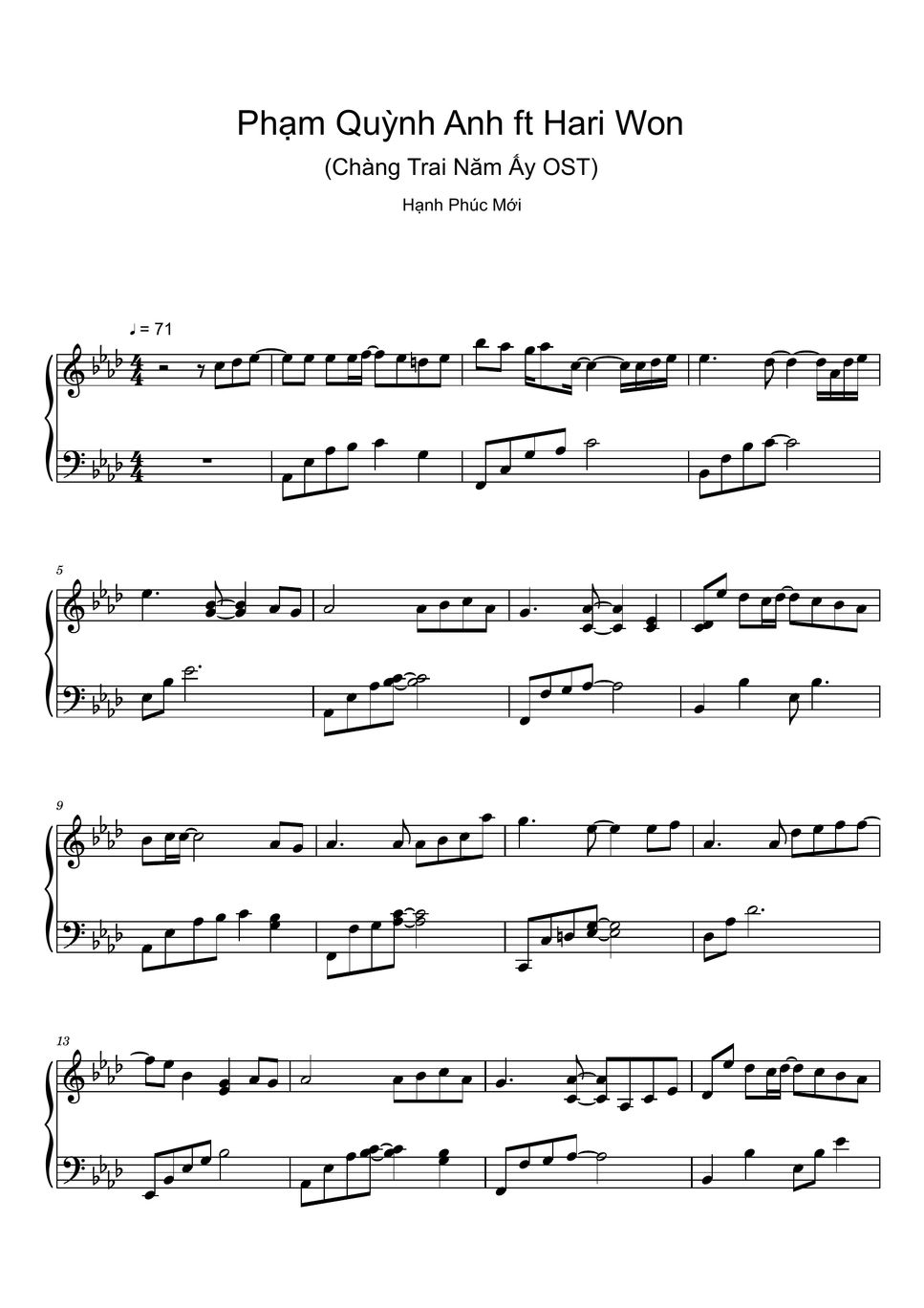 Hạnh Phúc Mới - Phạm Quỳnh Anh ft Hari Won // Chàng Trai Năm Ấy OST (Sheet Music, MIDI,) Sheets ...