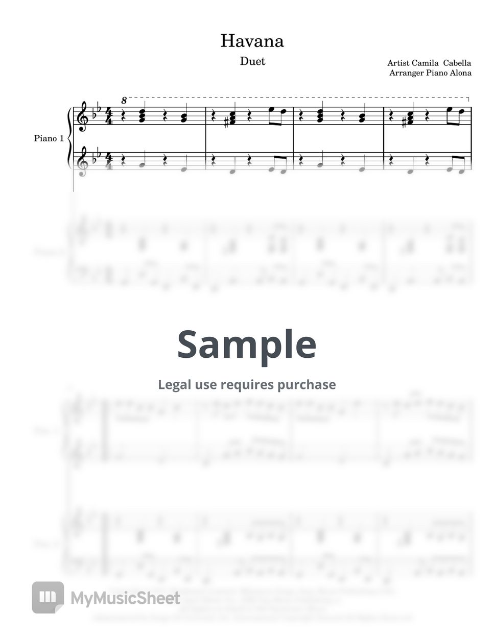 Camila Cabello - Havana Sheet Music by Piano Alona