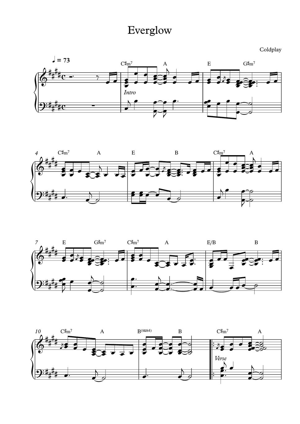 ColdPlay - EverGlow (Original Key) Sheet by Pineapplechord