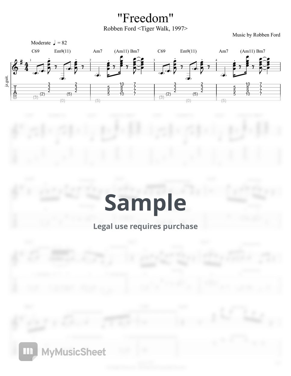 Robben Ford - Freedom Tab + 단선 악보 by jazzy1120